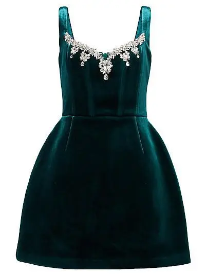NADINE MERABI Blair Jewel-embellished Velvet Mini Dress - Green