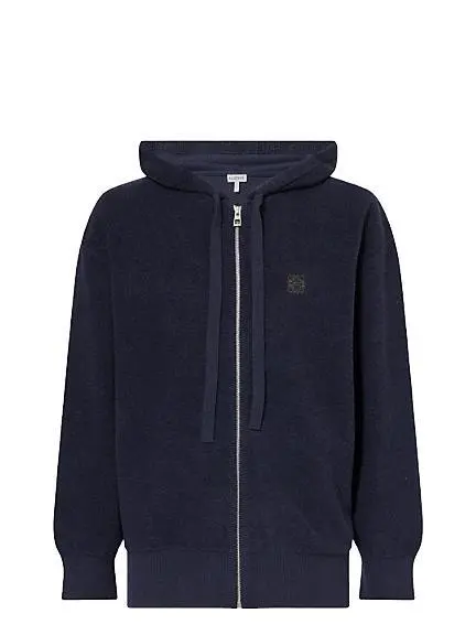 Loewe Embroidered-emblem Zip-up Wool Hoody - Navy Blue