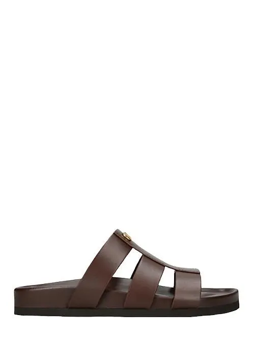Valentino Garavani Studshield Vlogo Leather Flat Sandals - Dark Brown