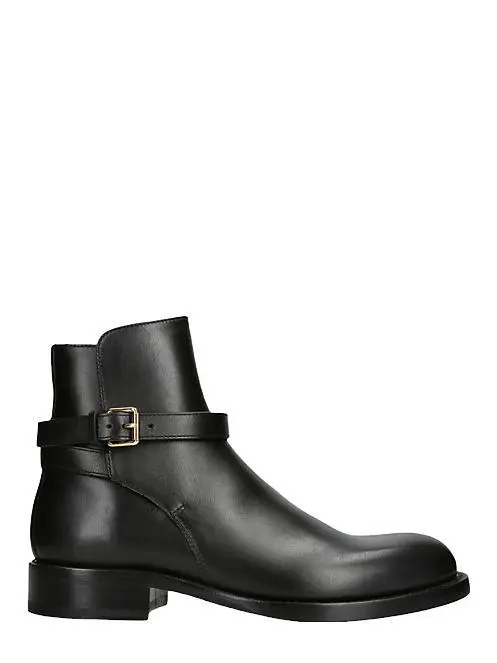THE ROW Nobilis Buckle Leather Ankle Boots - Black