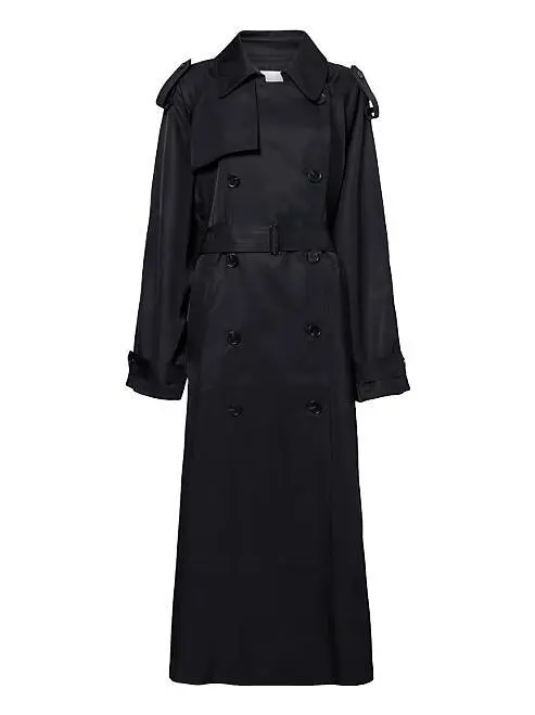 THE FRANKIE SHOP Draped Woven Trench Coat - Black