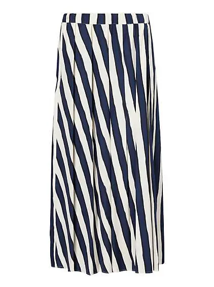 Max Mara Striped Cotton Midi Skirt - Navy Big Stripe