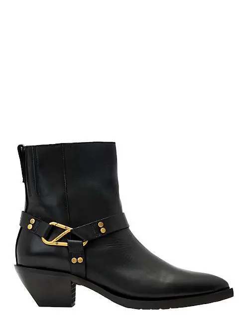 ALLSAINTS Fox Carabiner Heeled Leather Ankle Boots - Black