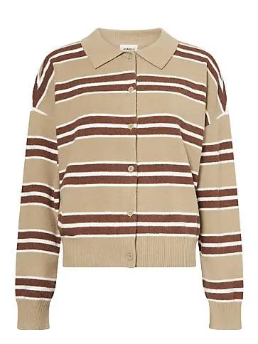 ADANOLA Collared Striped Knitted Cardigan - Pistachio Stripe