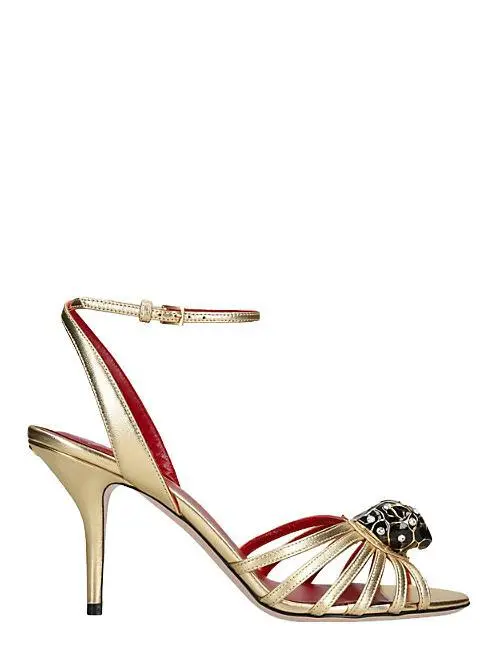 Valentino Garavani Panthea 85 Leather Heeled Sandals - Gold