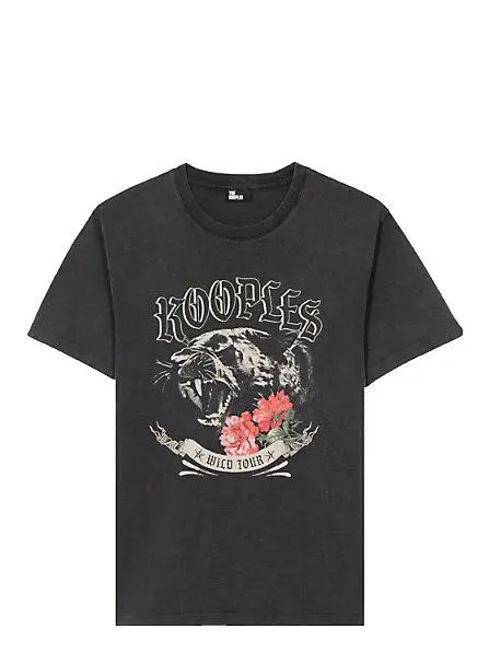 The Kooples Panther-print Washed Cotton-jersey T-shirt - Black Washed
