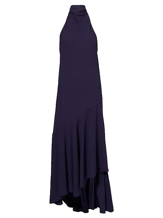 Alaïa Asymmetric Halterneck Knitted Midi Dress - Aubergine