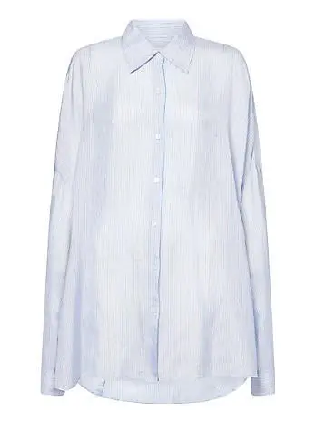 Dries Van Noten Striped Woven Long-sleeved Shirt - Light Blue