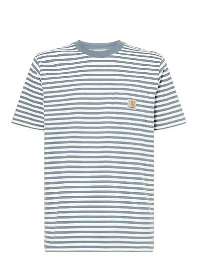 Carhartt Work In Progress Ezra Patch-pocket Cotton T-shirt - Ezra Stripe Blue / Wax