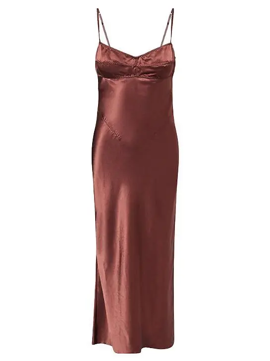 Anna October Satin Midi Dress With Scoop Back - Brown