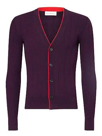 Dries Van Noten Rib-knit Merino Wool Cardigan - Dark Purple