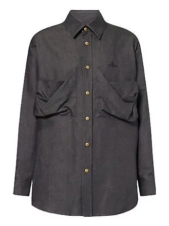 VIVIENNE WESTWOOD Achilles Patch-pocket Cotton And Linen-blend Overshirt - Navy