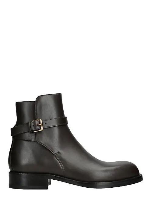 THE ROW Nobilis Buckle Leather Ankle Boots - Dark Brown