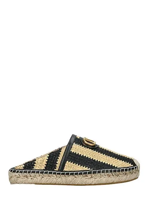 Valentino Garavani Vlogo Raffia Espadrille Mules - Blk/beige