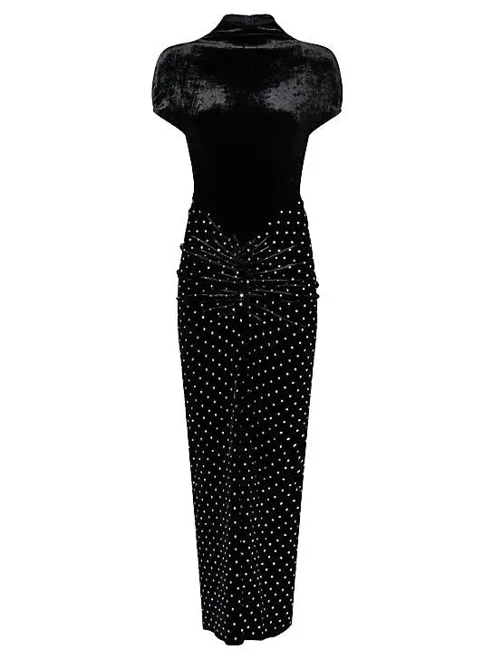 Alaïa Draped Crystal-embellished Maxi Dress - Noir Cristal