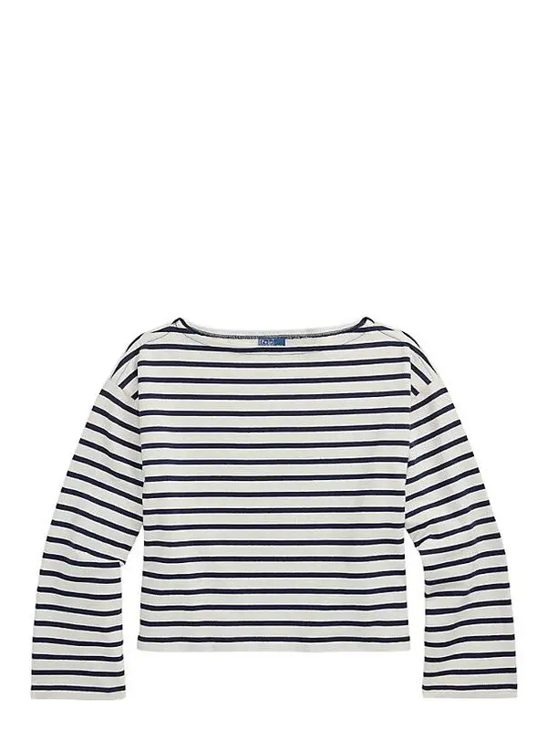 Polo Ralph Lauren Striped Relaxed-fit Cotton-jersey Top - Refined Navy/dkwsh White
