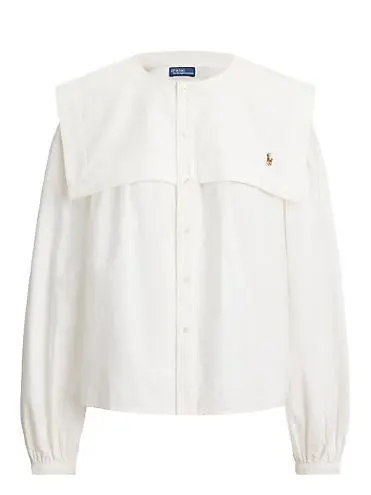 Polo Ralph Lauren Bib-collar Brand-embroidered Cotton Blouse - Bsr White