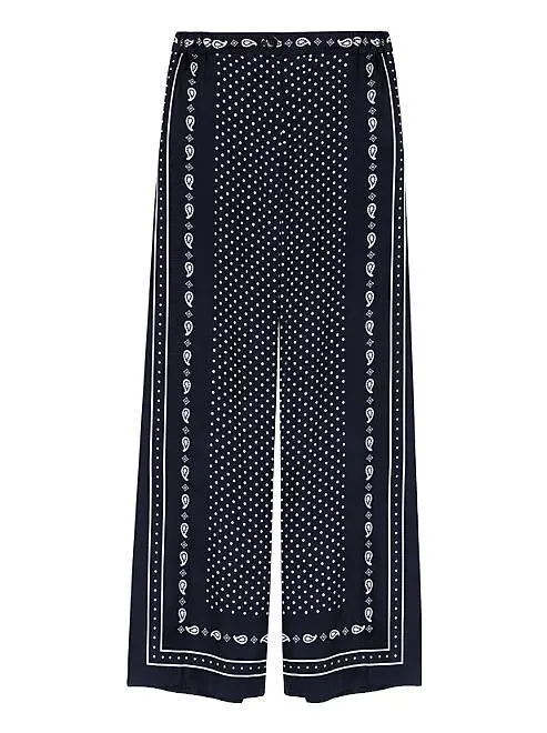 Maje Paisley-print Wide-leg Woven Trousers - Navy Polka Dot Bandana