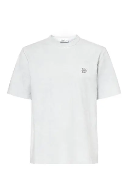 Stone Island Reflective Brand-patch Cotton T-shirt - Sky Blue