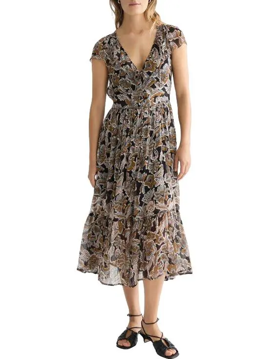 Scotch & Soda Printed Chiffon Midi Dress - Lucky Bandana Multi Meteorite