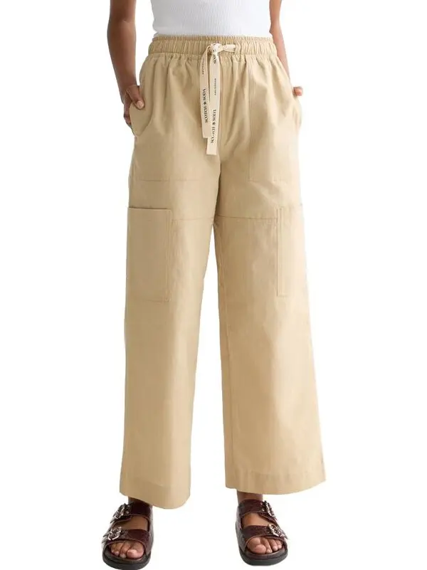 Scotch & Soda Cotton & Linen Drawstring Wide-leg Pants - Travertine