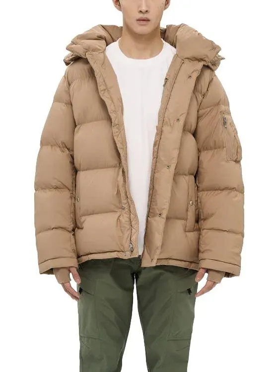 ALPHA STYLE Detachable Hood Puffer - Beige