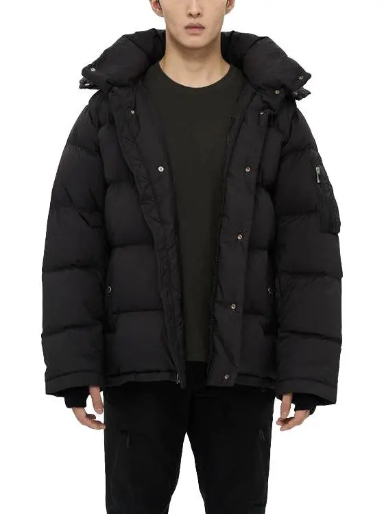 ALPHA STYLE Detachable Hood Puffer - Black