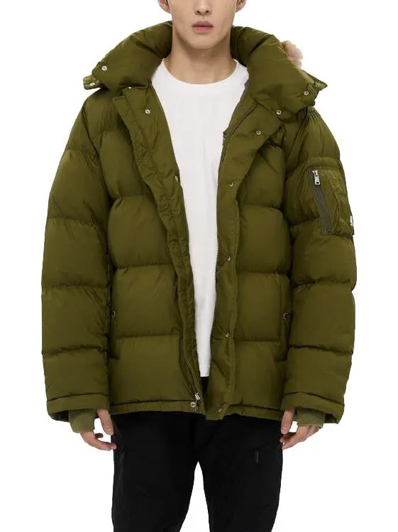 ALPHA STYLE Detachable Hood Puffer - Green