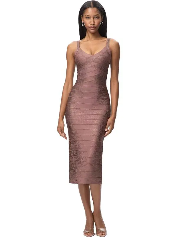 Herve Leger Indi Foil Print Bandage Dress - Biscotti