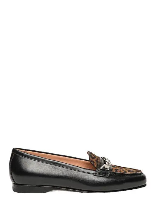 Santoni Leather And Calf Hair Andrea Loafer - Black