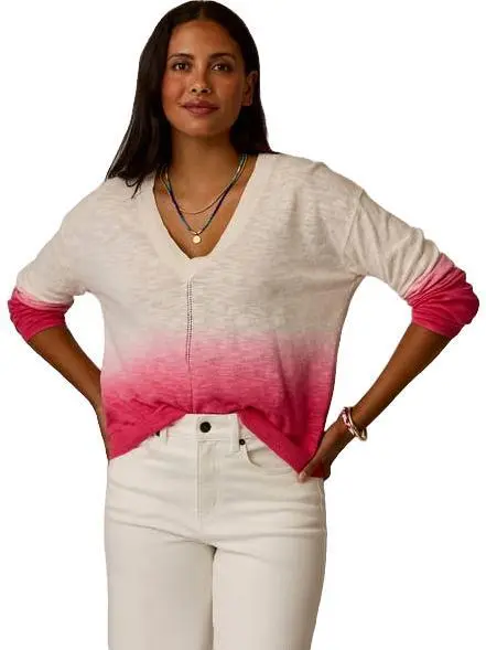 Carve Designs Pointelle Stitch V-neck Sweater - Watermelon Dip Dye