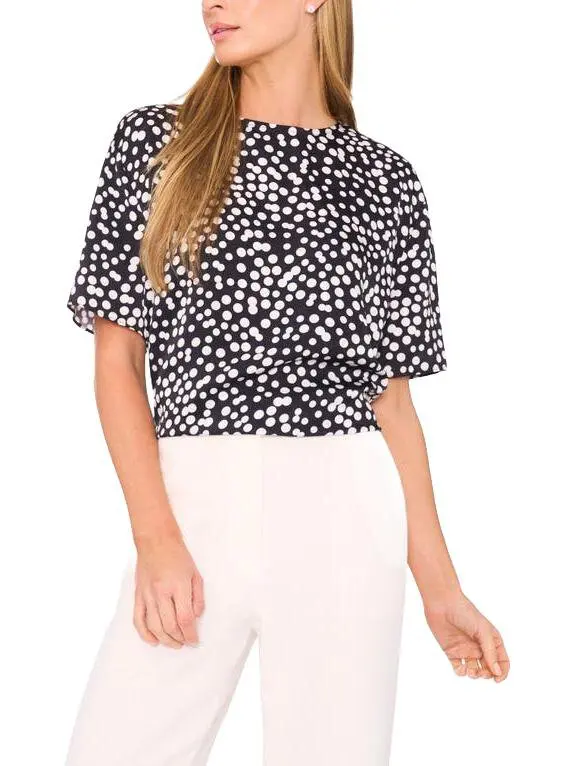 Halogen Polka Dot Crepe Top - Rich Black