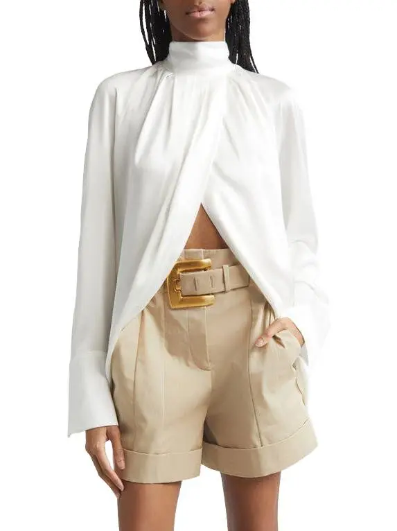 Balmain Draped Silk Top - 0fa White