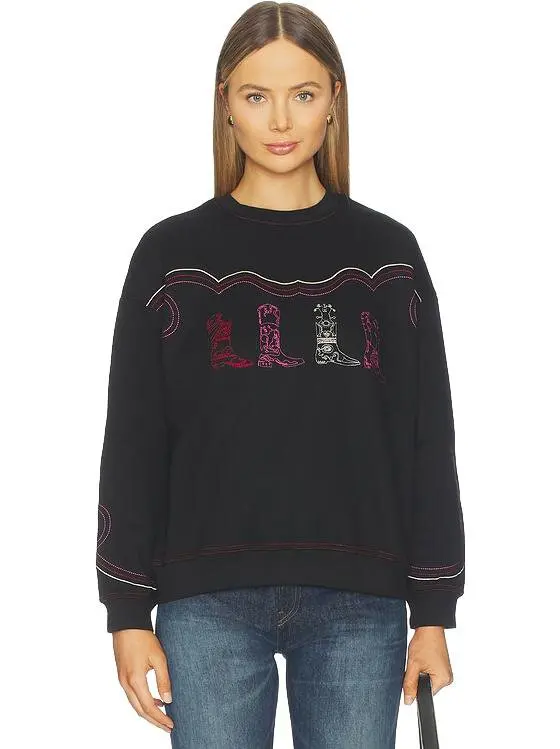 NEVER FULLY DRESSED Embroidered Cowboy Boot Sweatshirt - Black