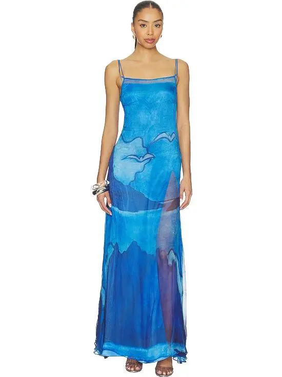 DONDE ESTEBAN Es Vedra Long Silk Dress - Blue