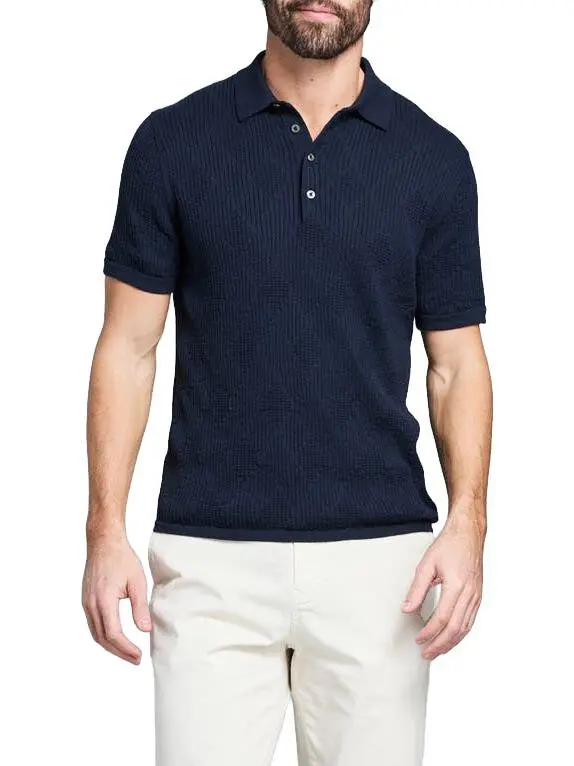 Billy Reid Diamond Stitch Polo Sweater - Carbon Blue