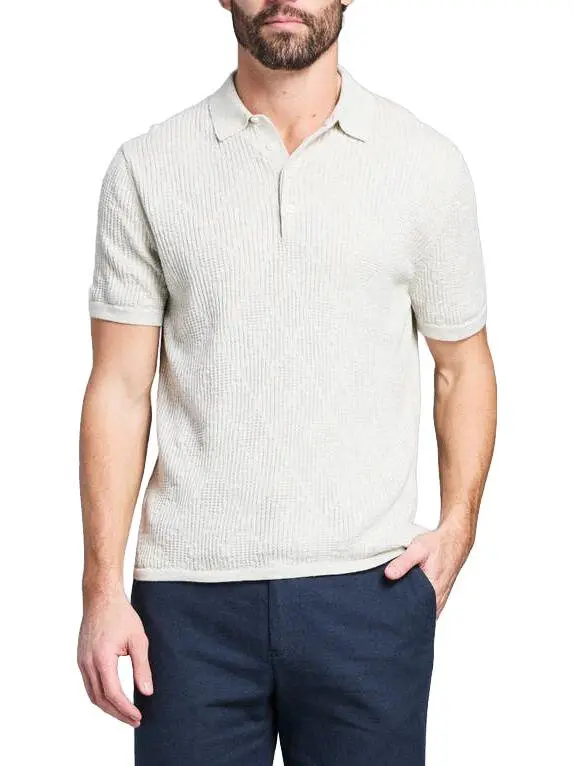 Billy Reid Diamond Stitch Polo Sweater - Light Grey Heather