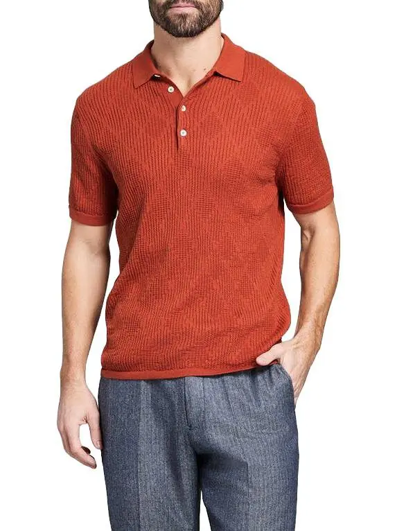 Billy Reid Diamond Stitch Polo Sweater - Umber