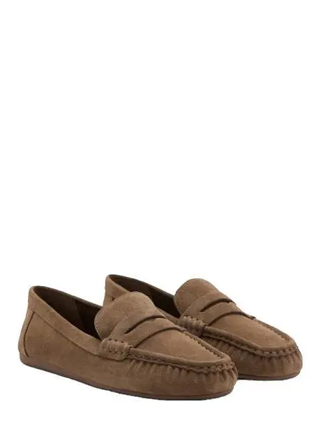 Mango Suede Penny Loafer - Medium Brown