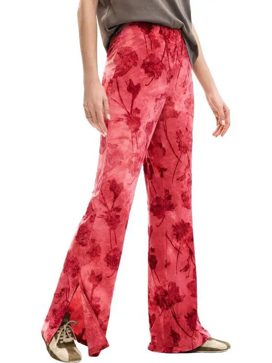 Desigual Floral Print Flare Pants - Red