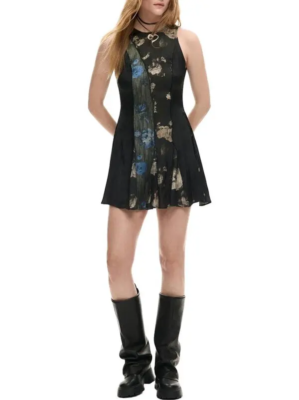 Desigual Floral Print Sleeveless Minidress - Black