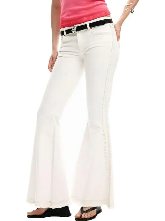 Desigual Embroidered Flare Jeans - Light Beige