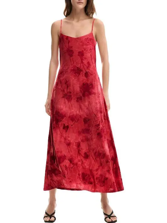 Desigual Printed Midi Slipdress - Red