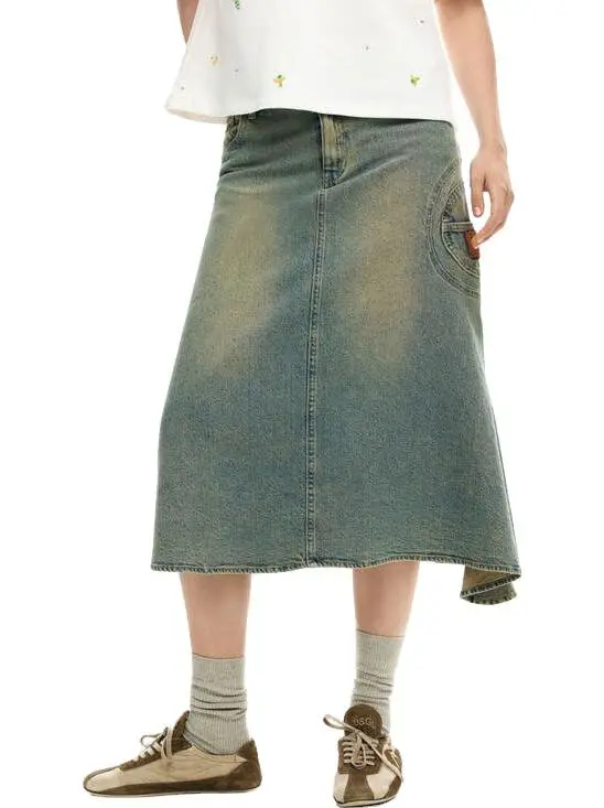 Desigual Asymmetric A-line Denim Skirt - Blue