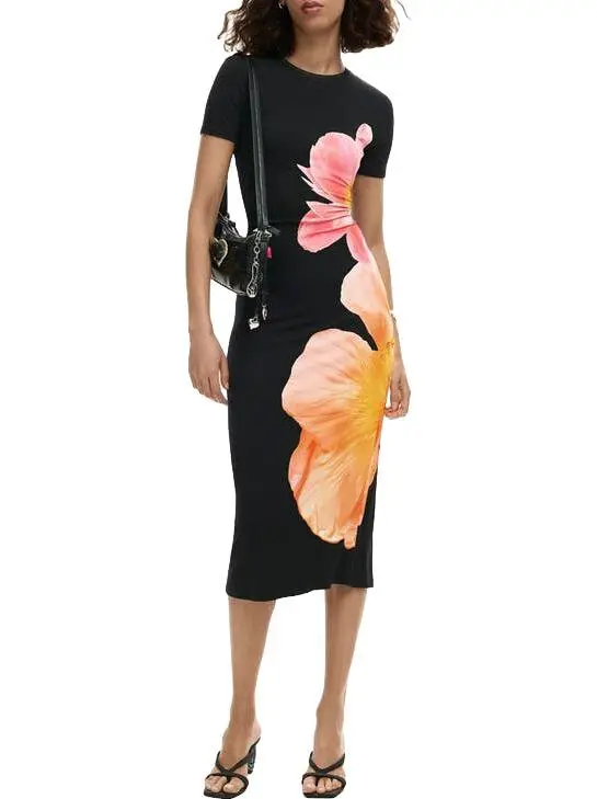 Desigual Floral Printed Midi Dress - Black