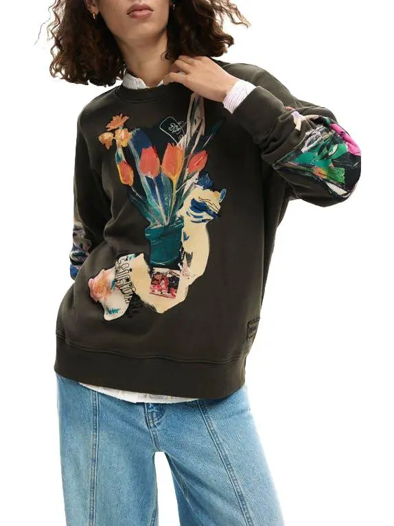 Desigual Abstract Floral Graphic Sweatshirt - Dark Grey