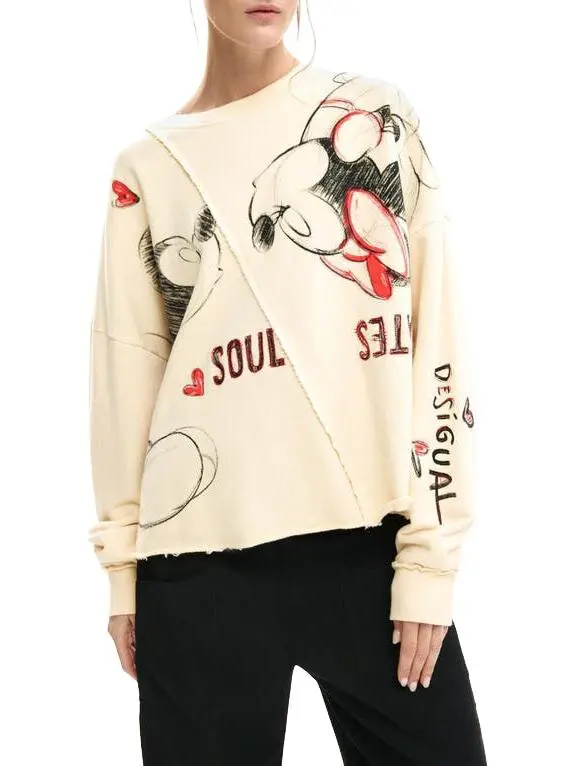 Desigual Mickey & Minnie Mouse Graphic Sweatshirt - Off White
