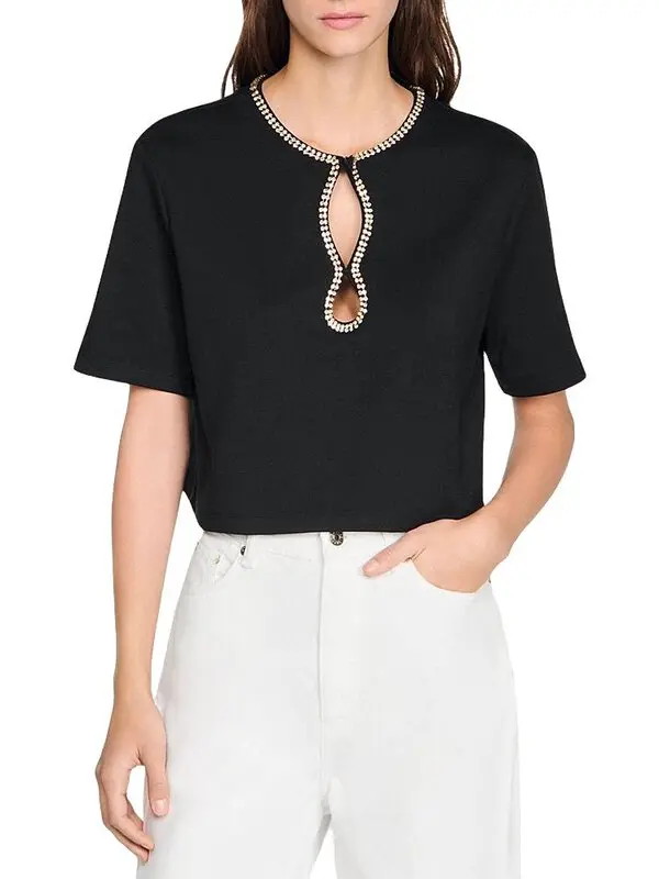 Sandro Cropped Tee - Black