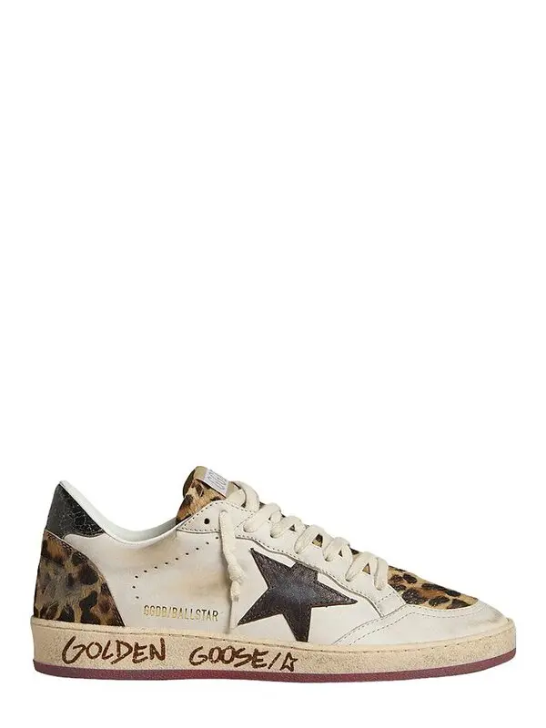 Golden Goose Ball Star Leather Sneakers - Ecru Leopard Brown