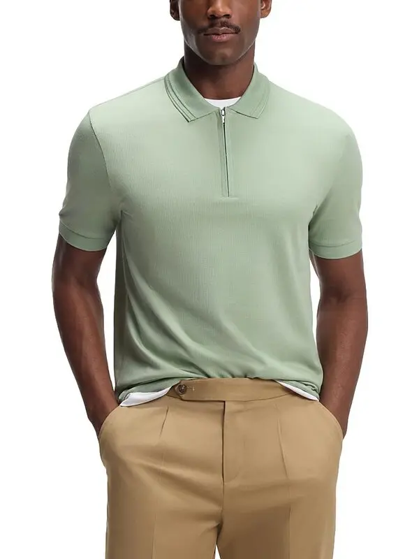 BOSS H Paras Quarter Zip Polo Shirt - Open Green